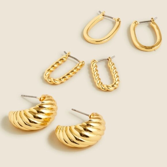 J. Crew | Jewelry | J Crew Sculptural Goldcolored Earrings Setofthree ...